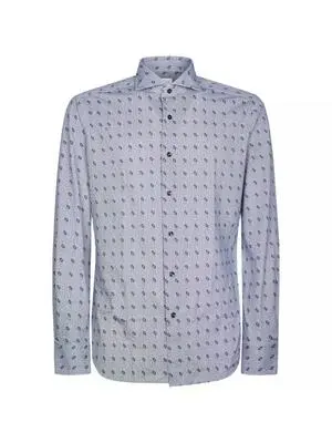 XACUS Geometric-print Spread-collar Shirt - Blue