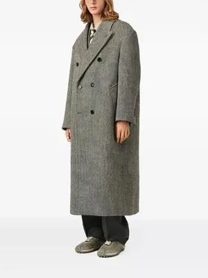 AMI Paris Long Double Breasted Wool Herringbone Coat