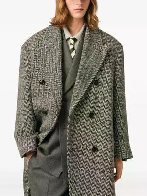 AMI Paris Long Double Breasted Wool Herringbone Coat