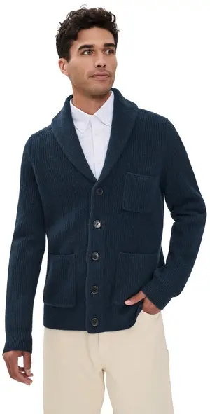 ALEX MILL Shawl Collar Cashmere Cardigan - Navy