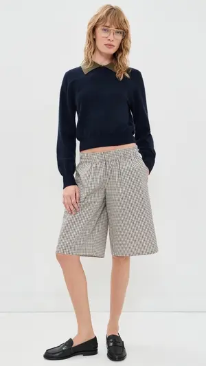 WHITE & WARREN Cashmere Contrast Collar Sweater