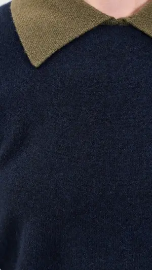 WHITE & WARREN Cashmere Contrast Collar Sweater