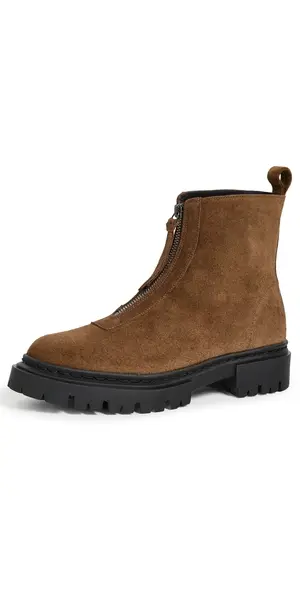 Staud Miles Suede Zip Ankle Boots - Cigar