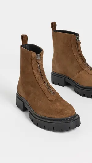 Staud Miles Suede Zip Ankle Boots - Cigar