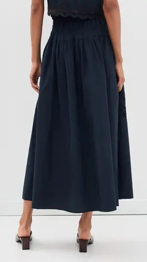Moon River Embroidered Floral Elasticated Midi Skirt