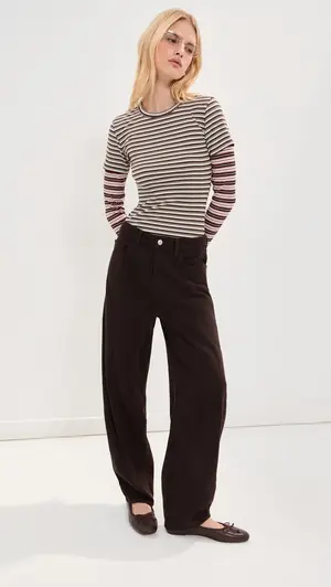 STATE & LAKE Eli Double Layer Tee - Powder/red Stripe
