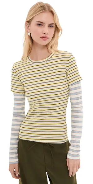 STATE & LAKE Eli Double Layer Tee Sunshine/blue Stripe