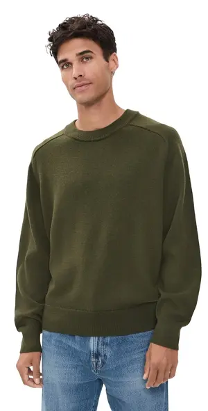ALEX MILL Crewneck Boxy Sweater In Merino Wool - Deep Olive