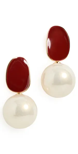 ADINA EDEN Colo Enamel Pearl Drop Stud Earrings - Red