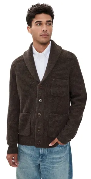ALEX MILL Shawl Collar Cashmere Cardigan - Compost