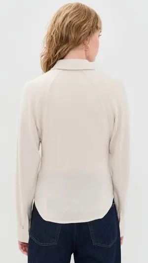 WHITE & WARREN Cashmere Blend Fitted Button Down Shirt