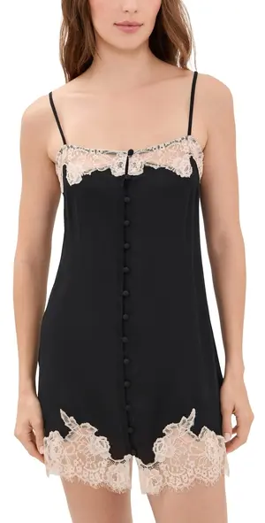 FLEUR DU MAL Juliet Button Silk Slip - Black