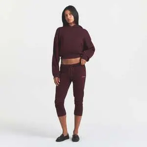 SKIMS Cropped Hoodie | Red | | Cotton Fleece - Currant