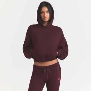 SKIMS Cropped Hoodie | Red | | Cotton Fleece