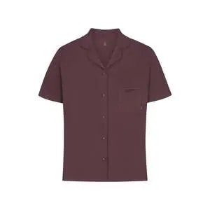 SKIMS Sleep Short Sleeve Button Up Set | Deep Neutral