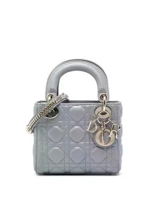 Dior 2016 Mini Lambskin Cannage Lady Satchel - Grey