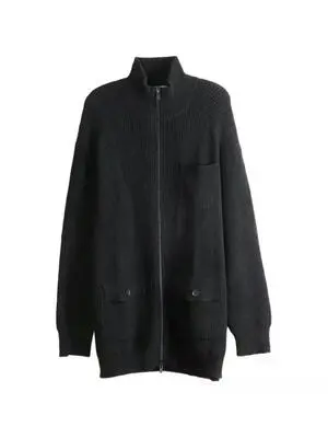 Yohji Yamamoto Ribbed-knit Zip-up Cardigan - Black
