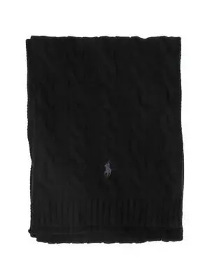 Polo Ralph Lauren Cable-knit Embroidered-logo Scarf - Black