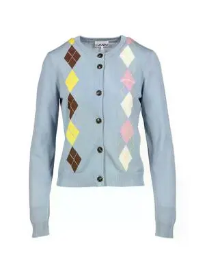 GANNI Cardigan In Argyle - Blue