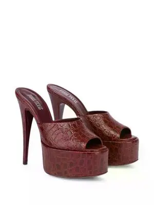 Paris Texas Marina Crocodile-effect Platform Mules - Red