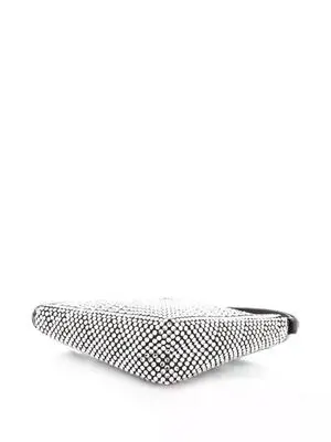 Prada Triangle Top Handle Pouch Bag Crystal Embellished Satin Mini Satchel - Black