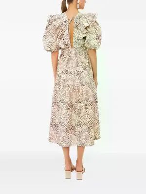 Sea Calla Cheetah-print Puff-sleeve Midi Dress