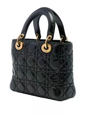 Dior 2018 Small Crinkled Patent Cannage My Abcdior Lady Satchel - Black