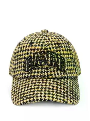 GANNI Houndstooth-pattern Logo-embroidered Baseball Cap - Yellow