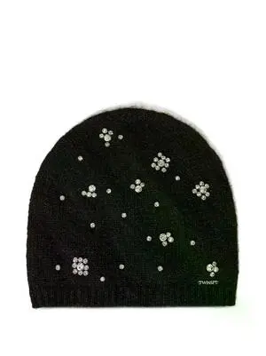 TWINSET Crystal-embellished Knitted Beanie Hat - Black