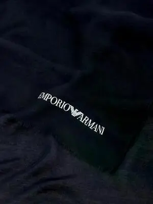 Emporio Armani Logo-print Frayed Scarf - Blue
