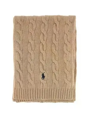 Polo Ralph Lauren Cable-knit Embroidered-logo Scarf - Neutrals