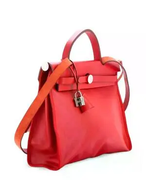 Hermès Herbag Zip Berline Vache Canvas And Leather 31 Shoulder Bag - Red