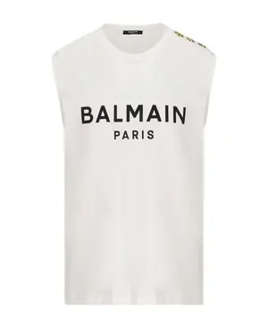 Balmain Logo Printed Sleeveless Tank Top - White