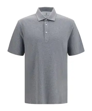 Brunello Cucinelli Cotton Jersey Polo With Shirt-style Collar - Medium Gray