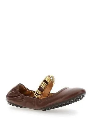 TOD'S Dee' Brown Ballerinas With Decorative Rings On The Front In Leather - Multicolor