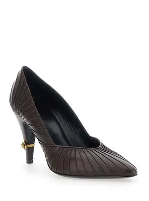 Versace Pump Leather Brown Leather Pumps For - Multicolor