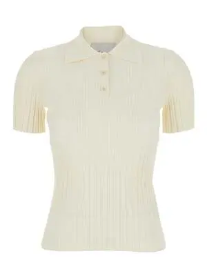 AMI Paris White Polo Shirt With Ribbed Knit In Viscose Blend For - Multicolor