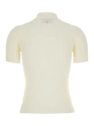 AMI Paris White Polo Shirt With Ribbed Knit In Viscose Blend For - Multicolor