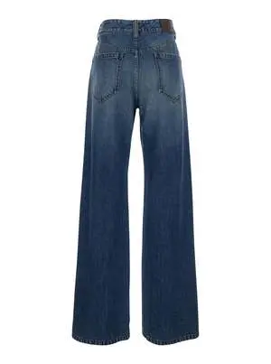 Brunello Cucinelli Blue Jeans With Logo Patch On The Rear And Monil Detail On The Loop In Denim - Multicolor