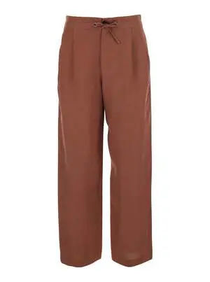 Brunello Cucinelli Brick Red Wide Leg Pants With Zip Button Closure And Drawstring In Linen Blend For - Multicolor