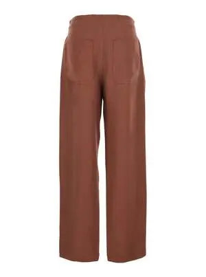 Brunello Cucinelli Brick Red Wide Leg Pants With Zip Button Closure And Drawstring In Linen Blend For - Multicolor