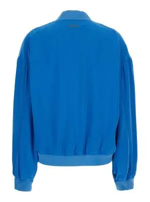 Versace Blue Bomber Jacket With Ribbed Collar And Logo On The Back In Silk For - Multicolor