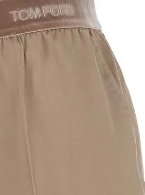 TOM FORD Beige Pants With Elasticated Waist With Logo Lettering In Silk For