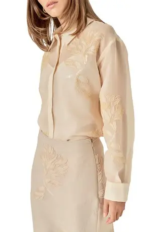 English Factory Sheer Beaded Long Sleeve Shirt