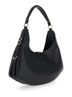 GANNI Kat Small' Black Shoulder Bag With Adjustable Handle And Logo Plaque On The Front In Leather - Multicolor