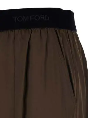 TOM FORD Pants With Elastic Waist And Logo Lettering In Stretch Silk For - Brown