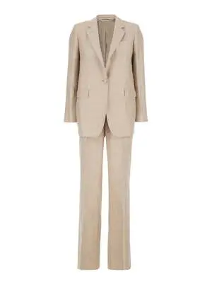 Tagliatore Beige Single-breasted Suit With Notched Revers In Cotton For - Multicolor