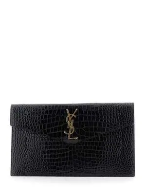Saint Laurent Clutch 'logo' With Logo Plate On The Front In Black Leather For - Multicolor