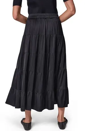 Donna Karan New York Satin Tiered Midi Skirt - Black