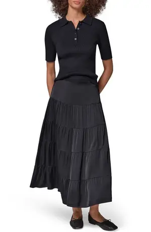 Donna Karan New York Satin Tiered Midi Skirt - Black